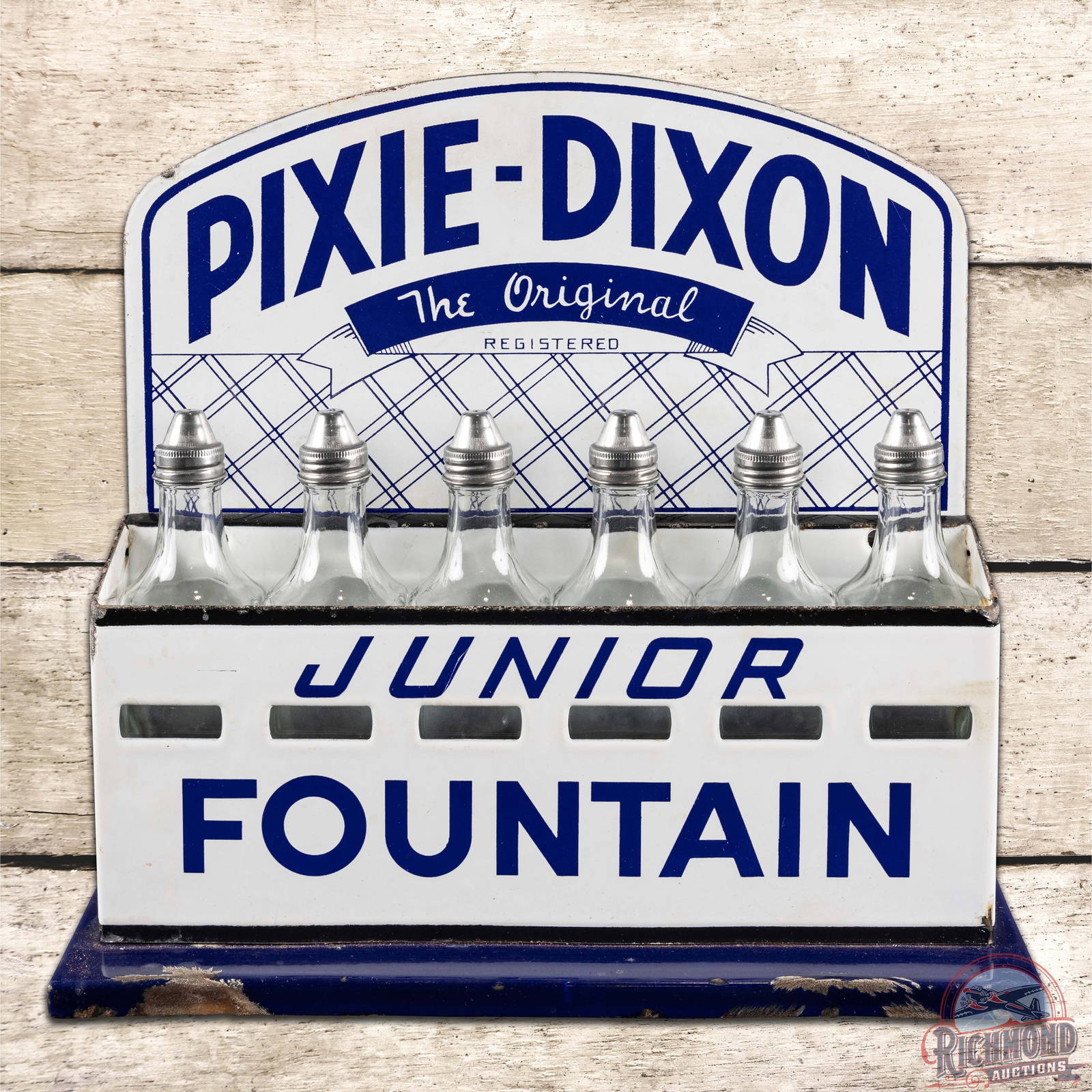 Pixie Dixon Junior Fountain Porcelain Syrup Dispenser W/ Bottles Auction
