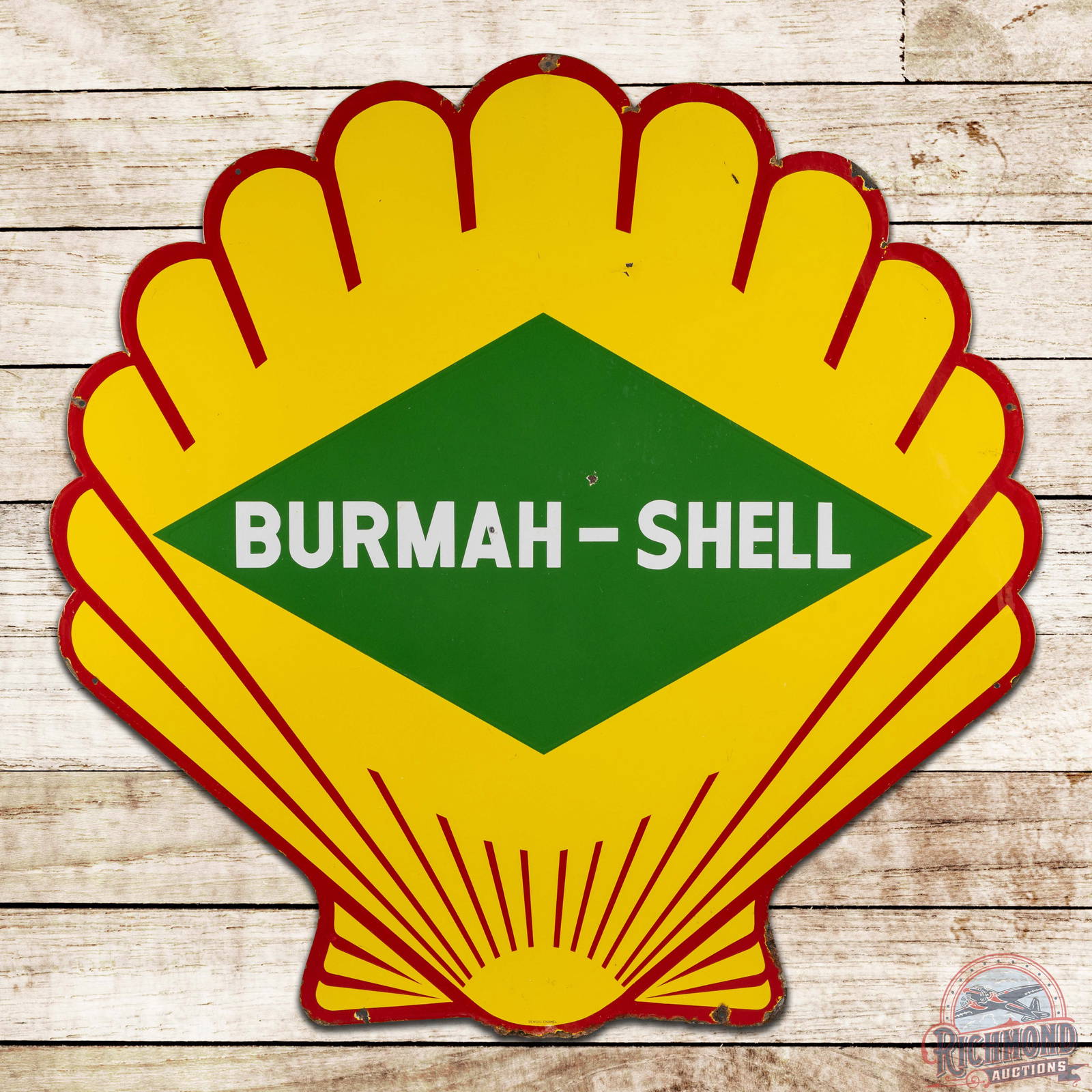 Burma Shell Gasoline 60" Double Sided Porcelain Sign Auction
