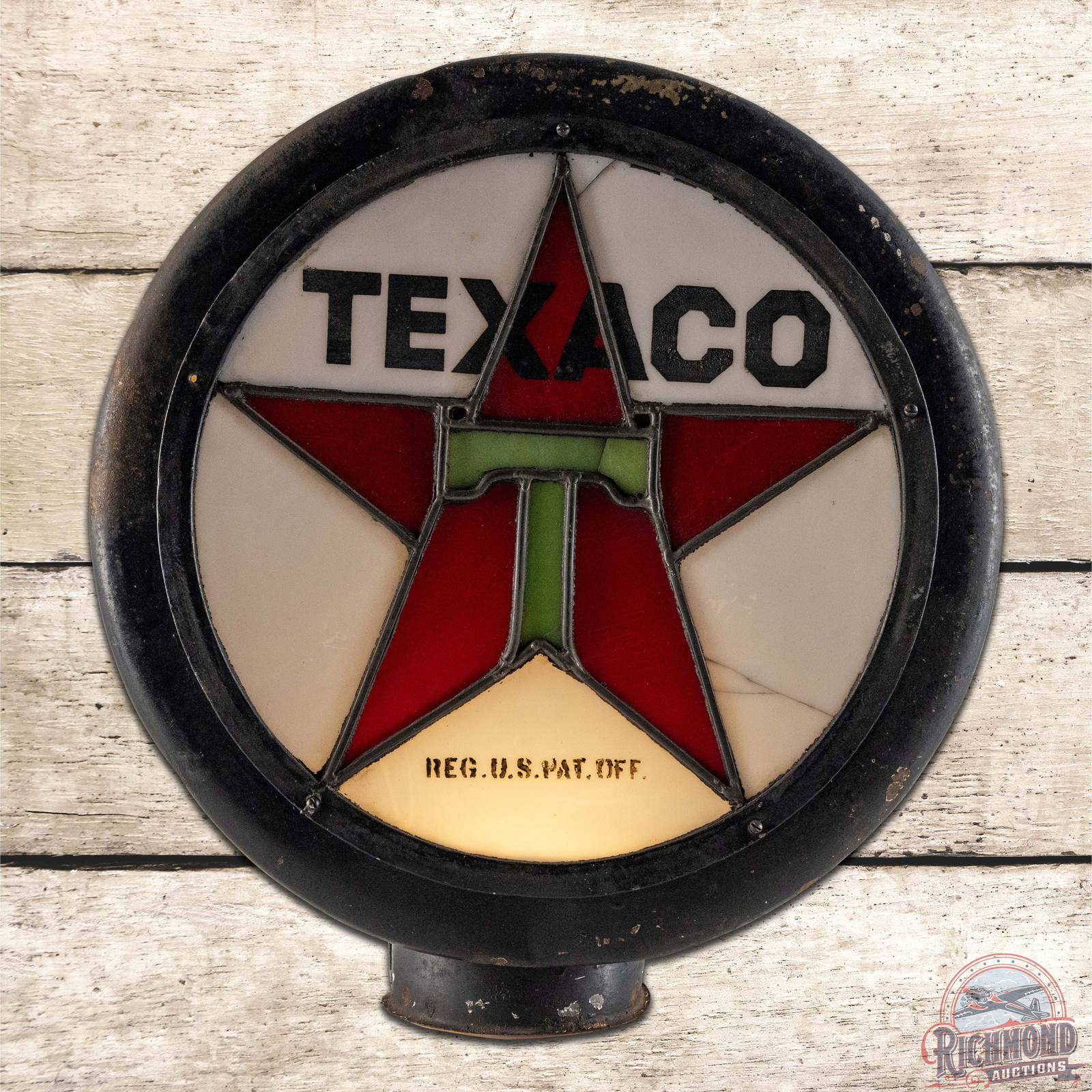 Early Texaco Gasoline Leaded Stained Glass Gas Pump Globe Complete Auction