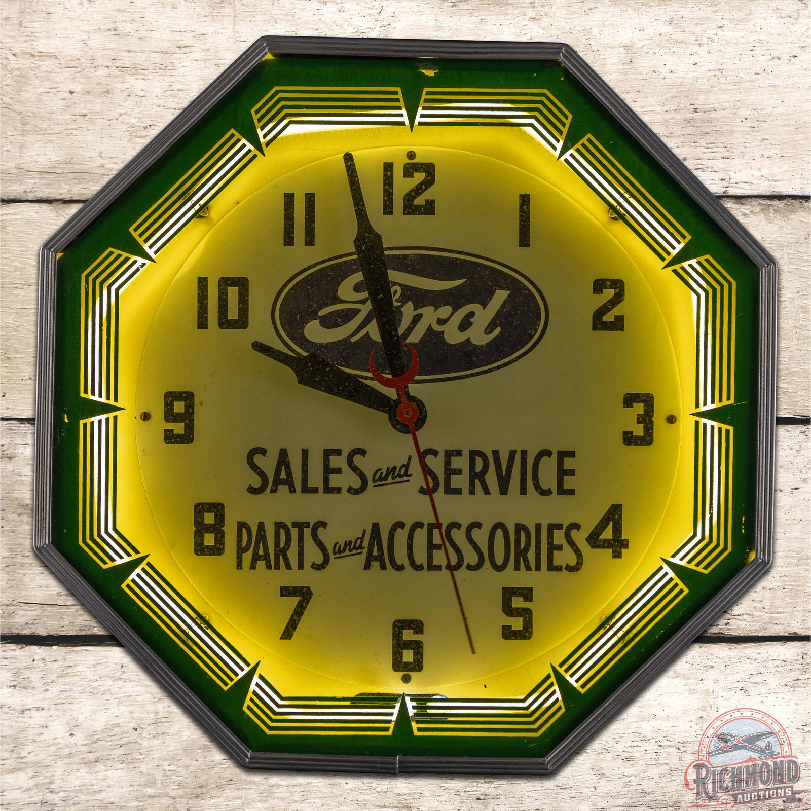 Ford Sales And Service Parts And Accessories 18" Octagon Neon Clock W ...