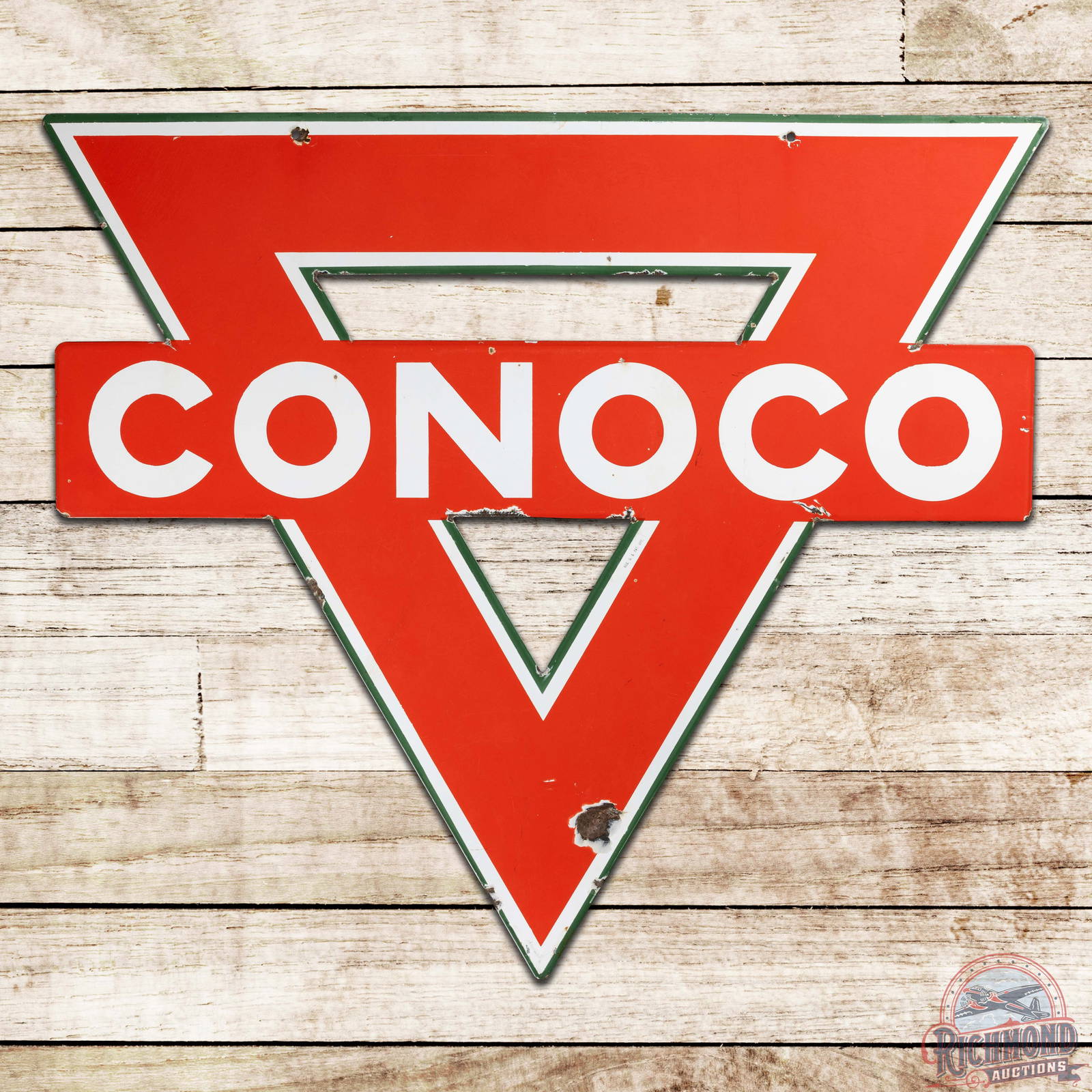 Conoco Gasoline Die Cut 40" Double Sided Porcelain Sign Auction