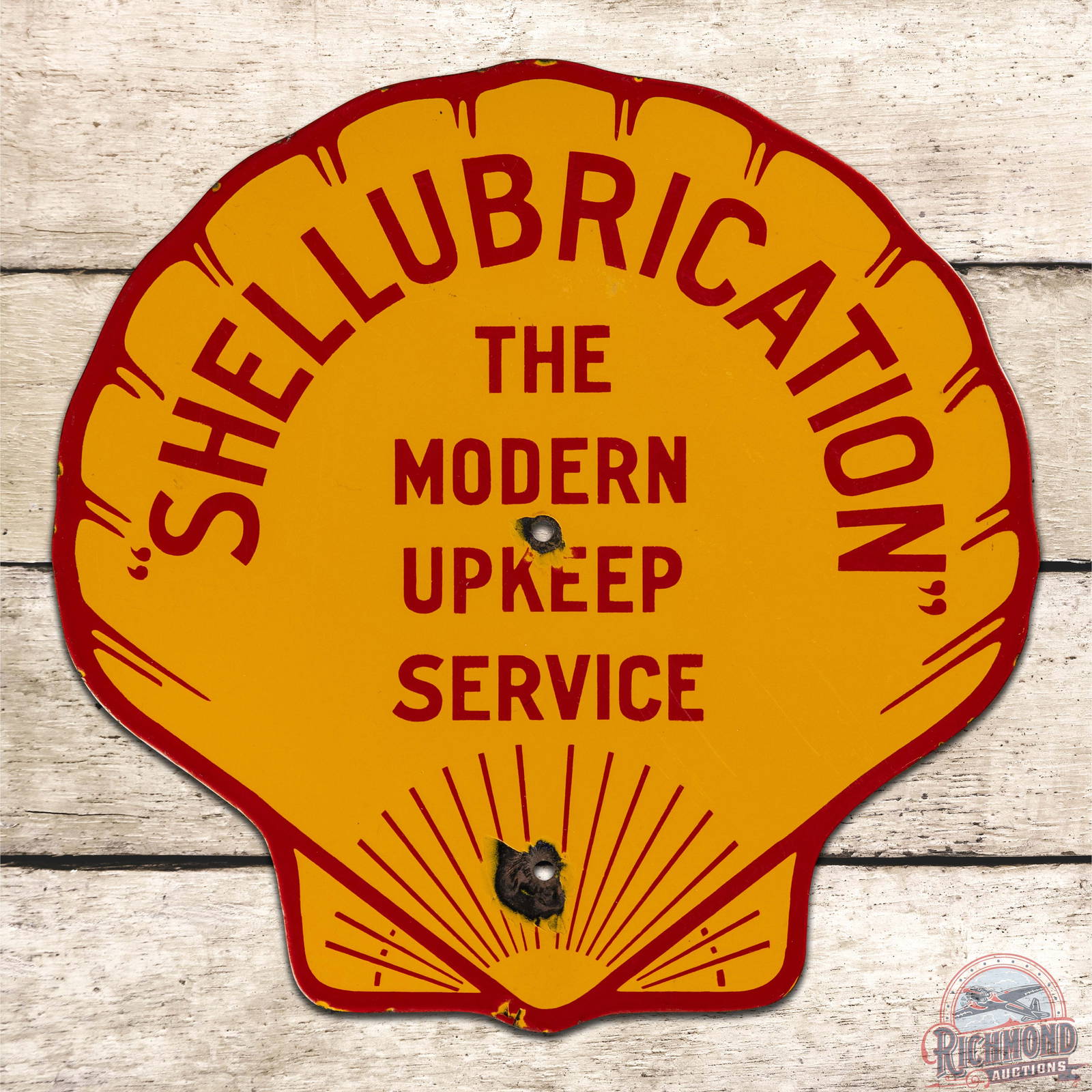 Scarce Shellubrication The Modern Upkeep Service Single Sided Porcelain ...