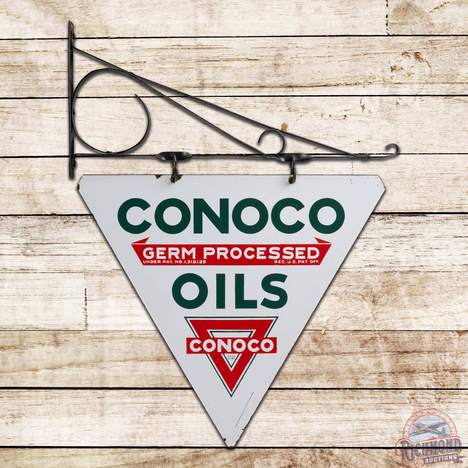 Striking Conoco "germ Processed Oils" Double Sided Porcelain Sign W ...