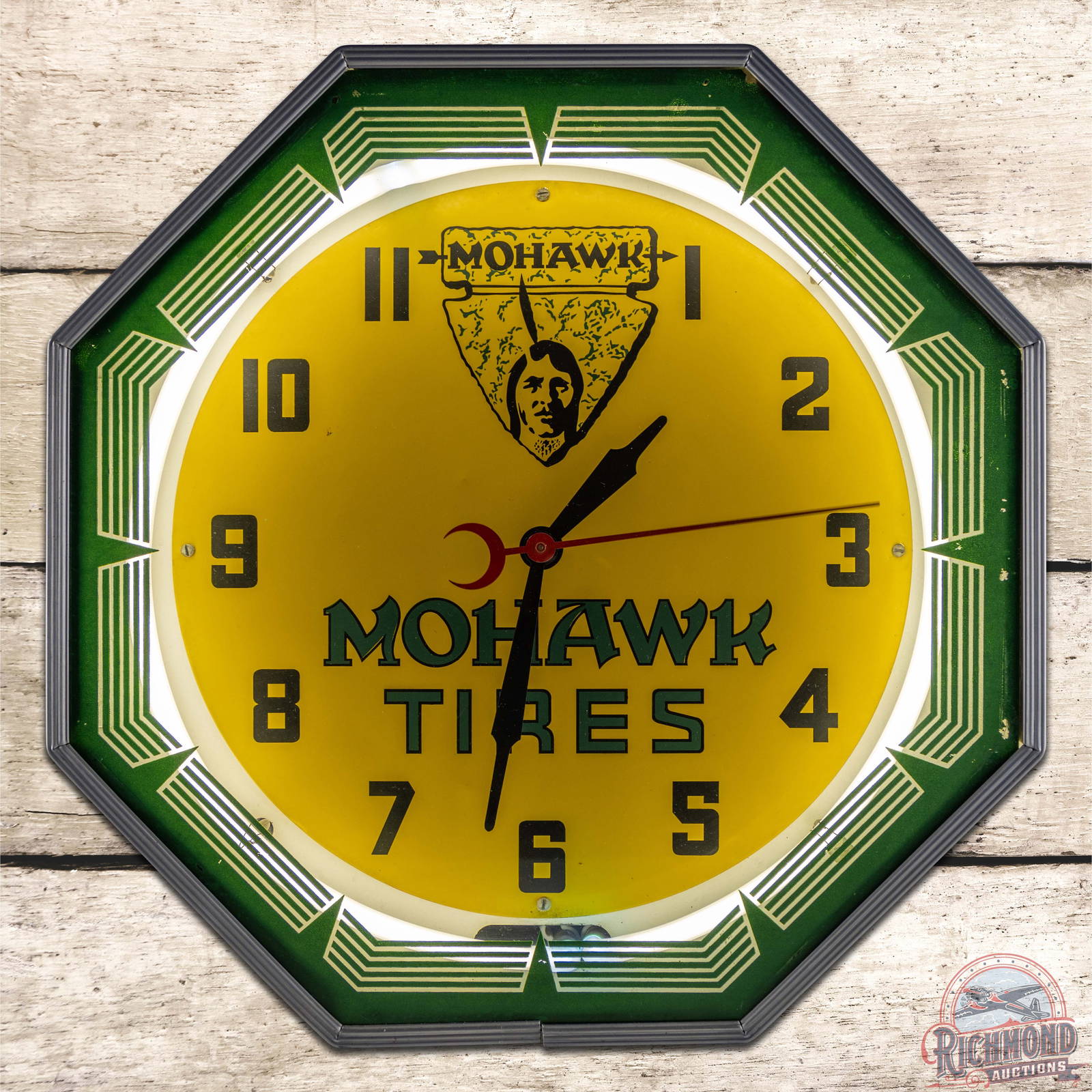 Mohawk Tires 18" Octagon Neon Clock W/ Logo Auction