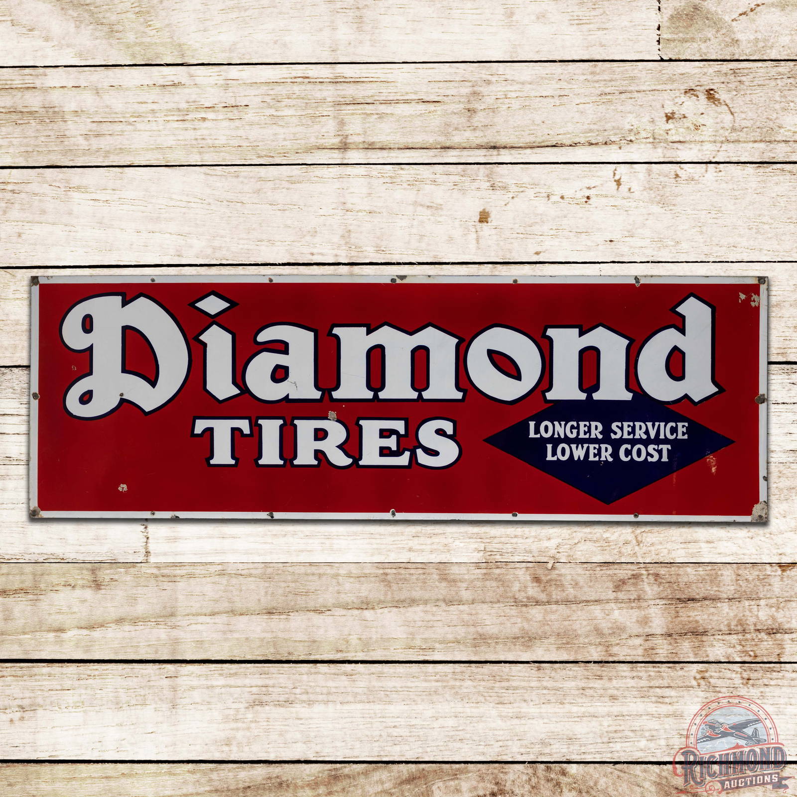 Diamond Tires "longer Service Lower Cost" Single Sided Porcelain Sign ...