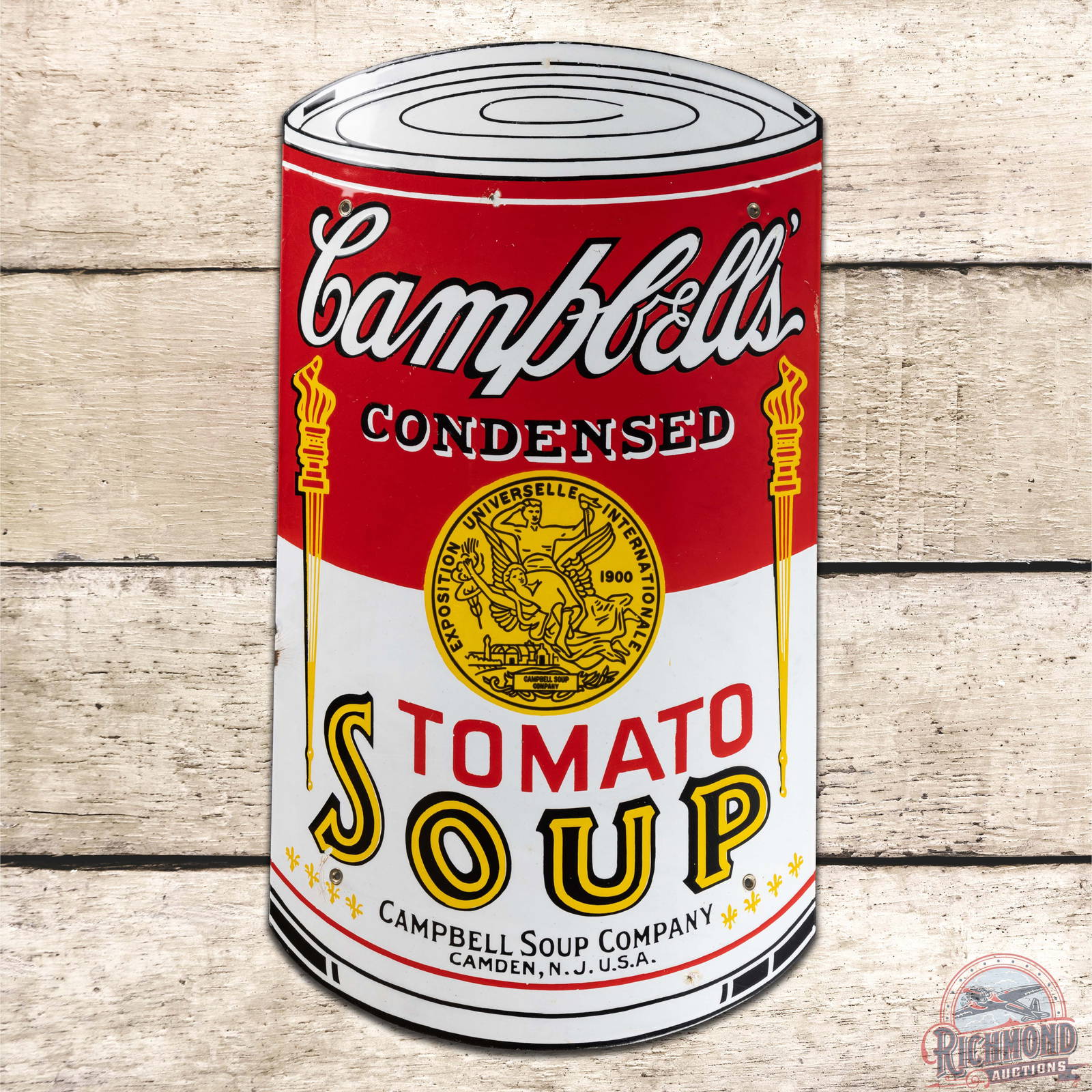 Campbells Tomato Soup Curved Single Sided Porcelain Sign Auction