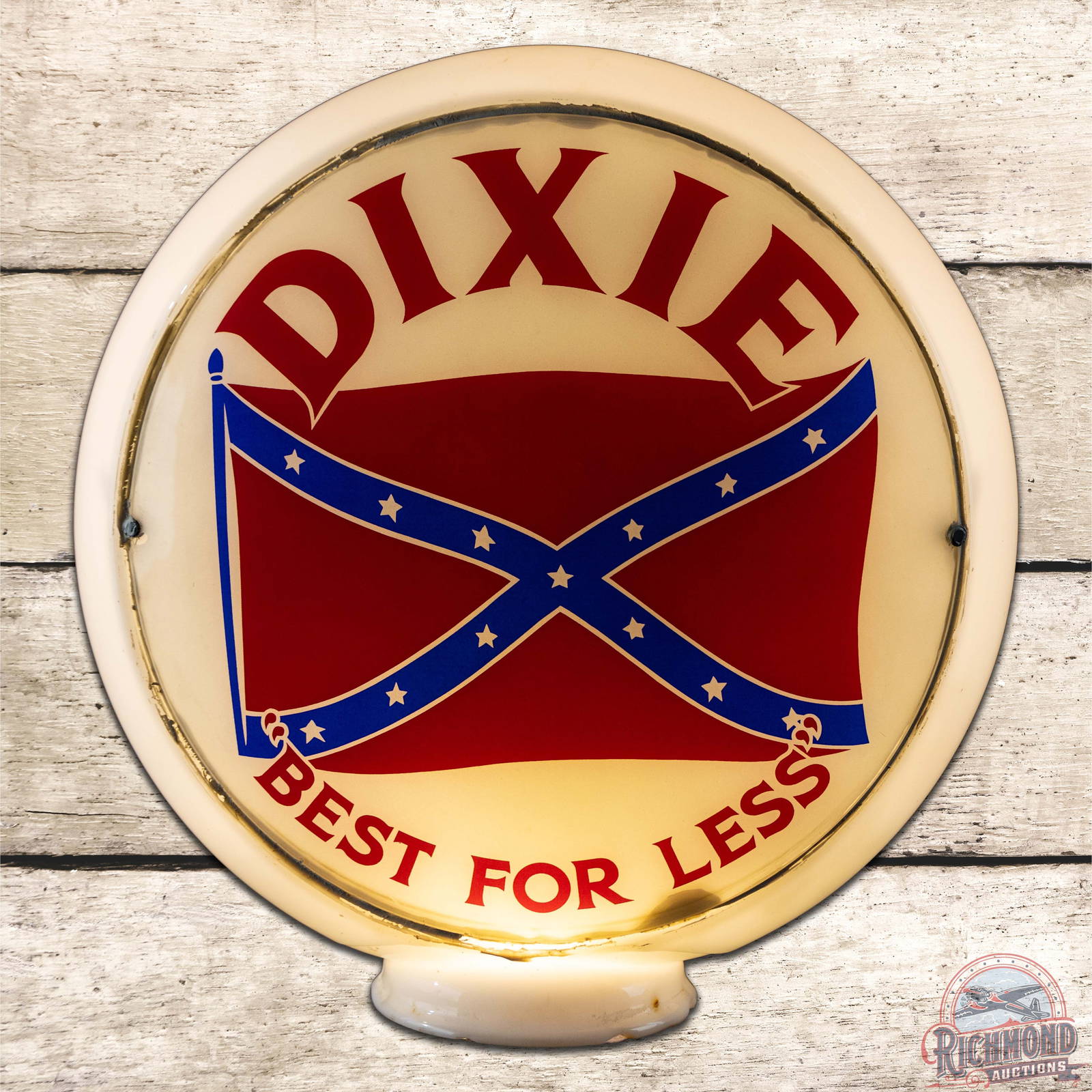 Dixie "best For Less" Gasoline 13.5" Single Lens W/ Milk Glass Gas Pump ...