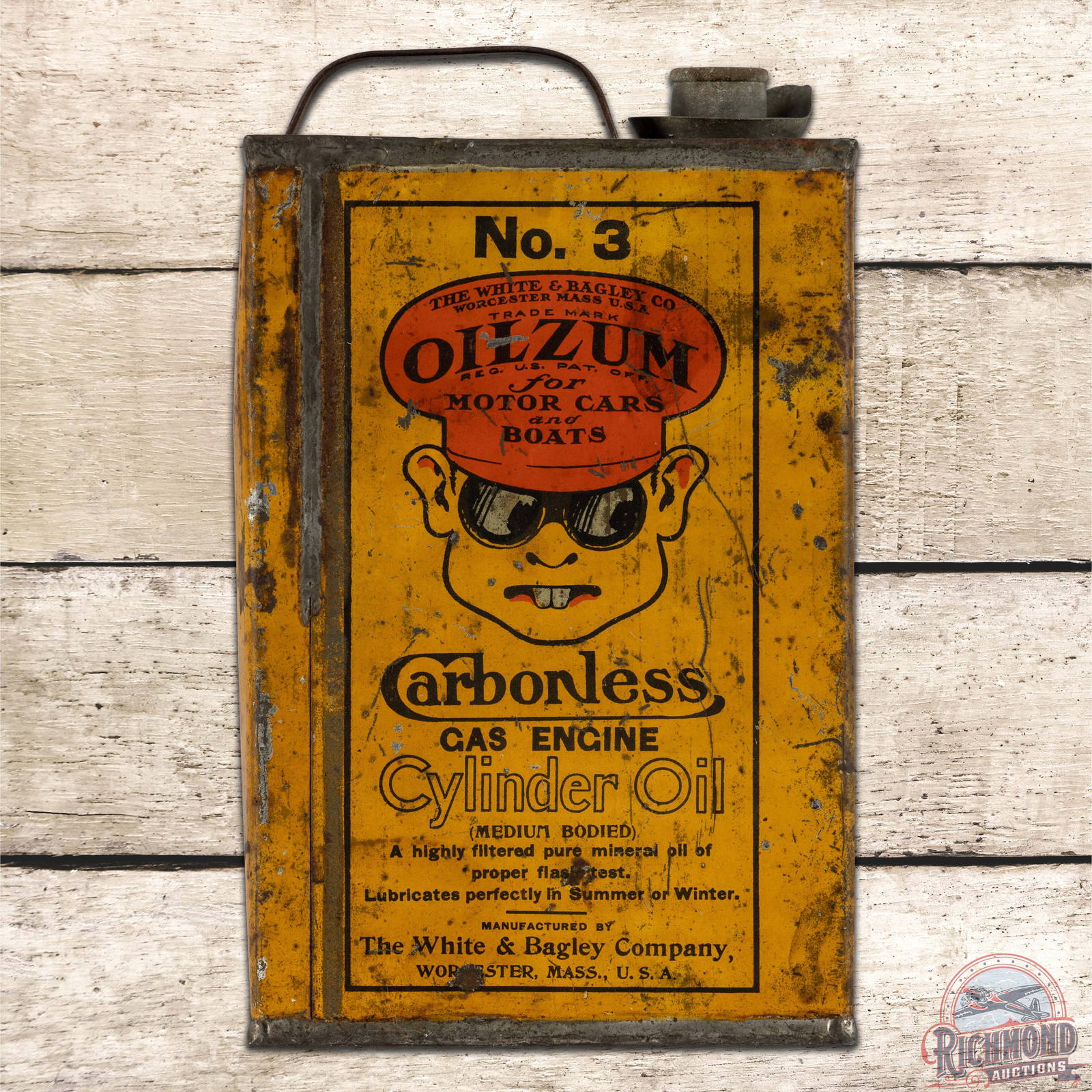 Scarce Oilzum For Motor Cars & Boats Metal One Gallon Oil Can W/ "buck ...