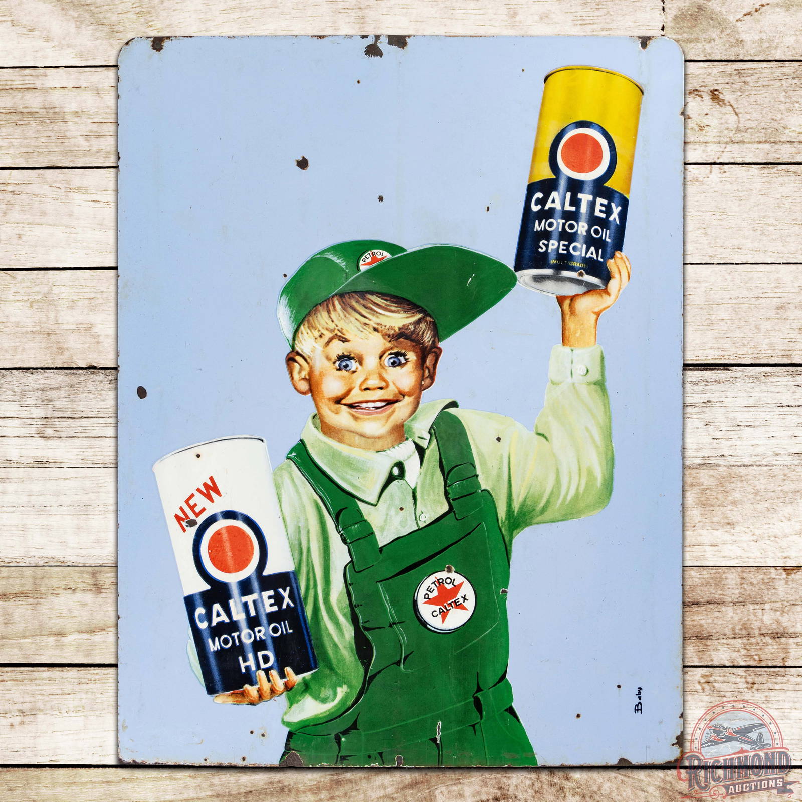 Graphic Caltex Motor Oil Double Sided Porcelain Sign W/ Quart Cans ...