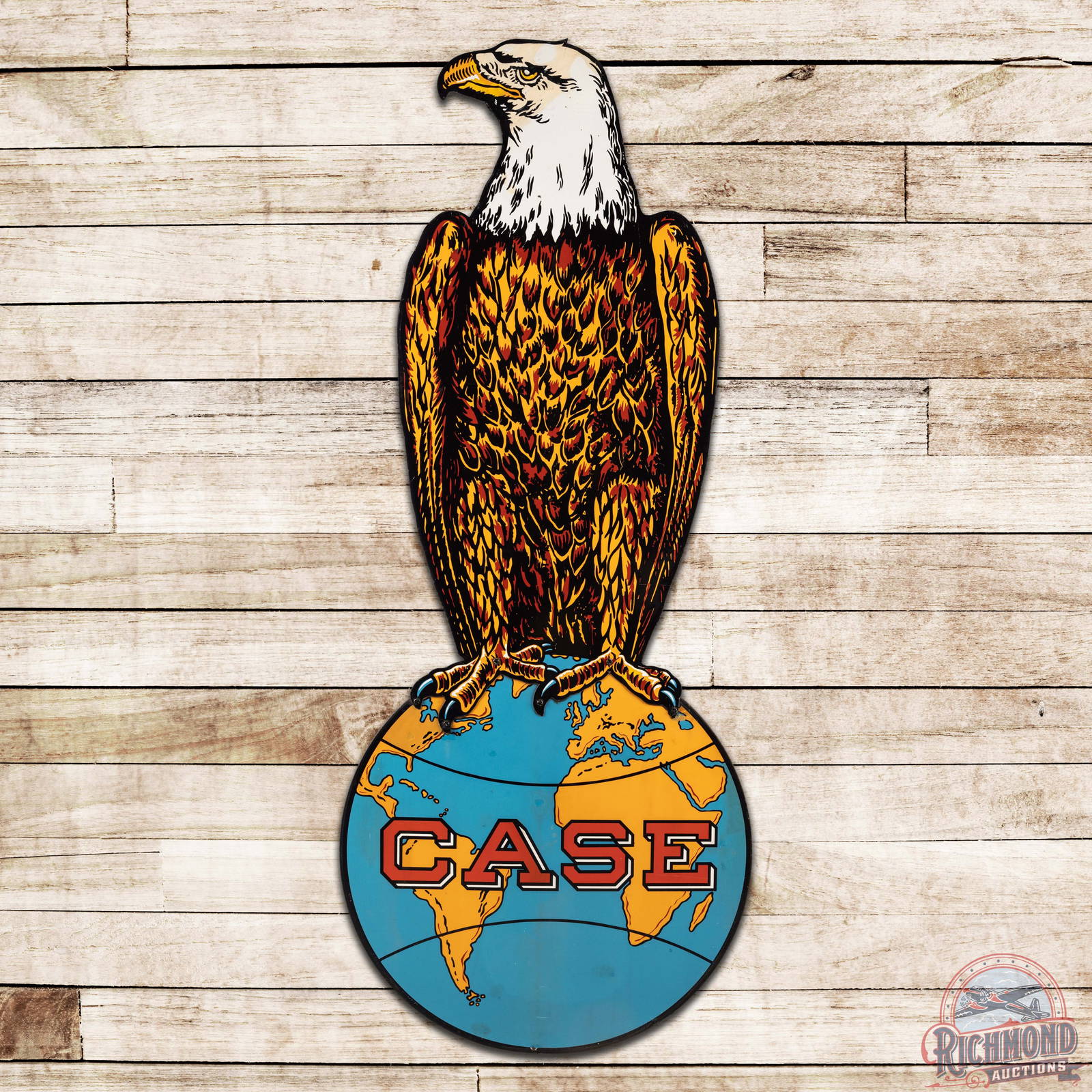 Case Old Abe W/ Earth 2-piece Die Cut Single Sided Porcelain Sign Auction