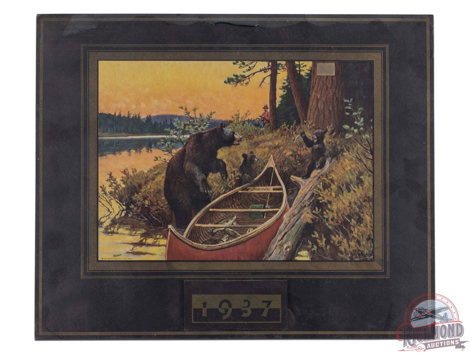 1937 Philip R. Goodwin Lithograph Advertising Poster W/ Canoe & Bears ...