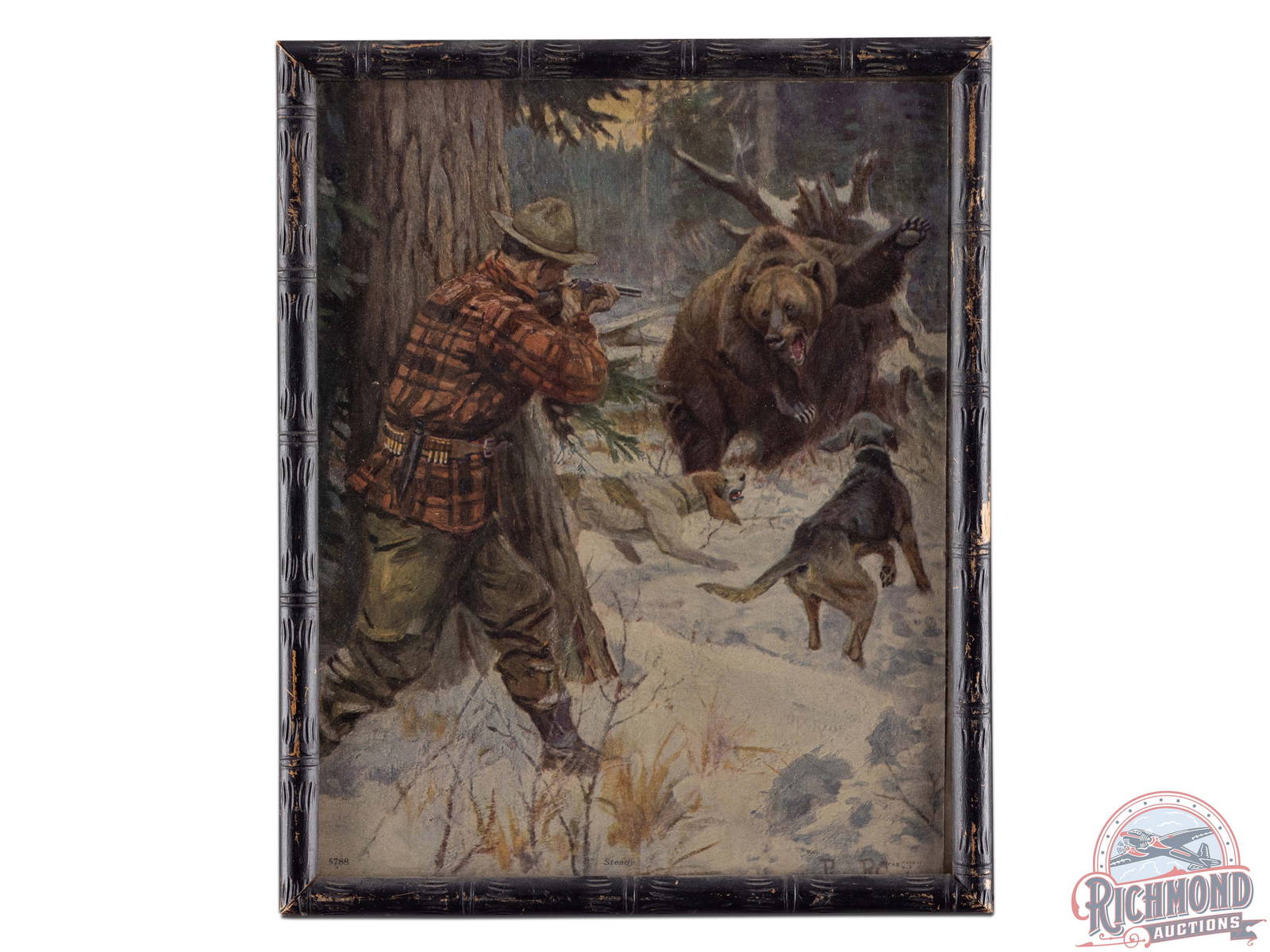 Philip R. Goodwin Framed Lithograph W/ Hunt Scene & Grizzly Bear ...