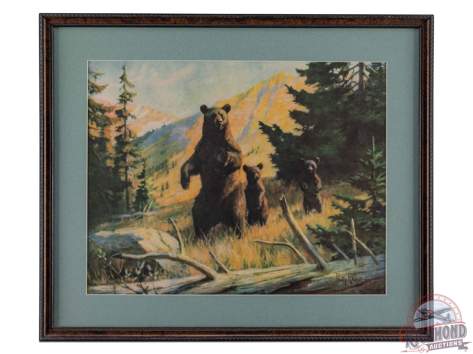 Philip R. Goodwin Framed Lithograph "who's Coming?" W/ Bears Auction