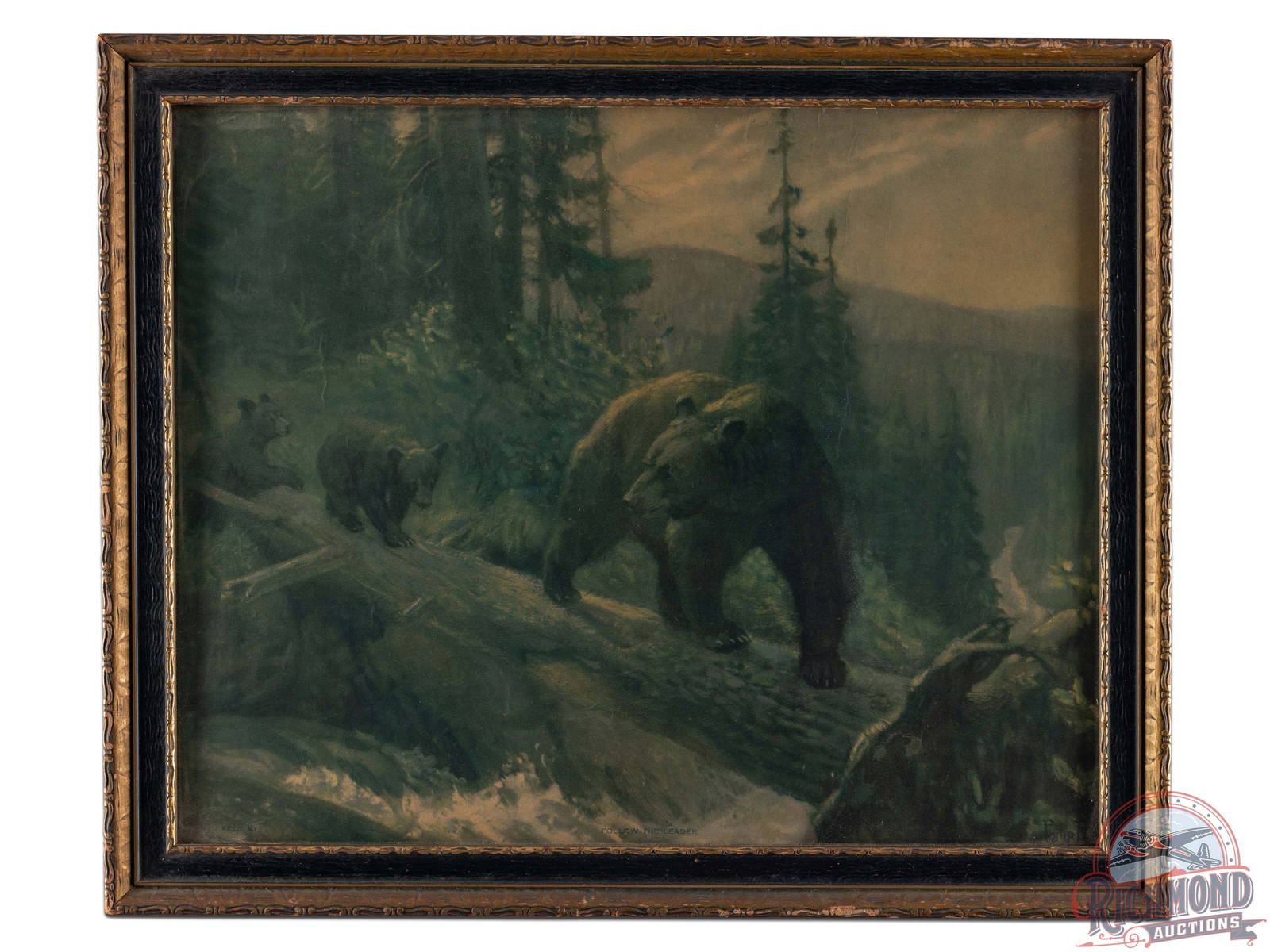 Philip R. Goodwin Framed Print W/ Bears "follow The Leader" Auction