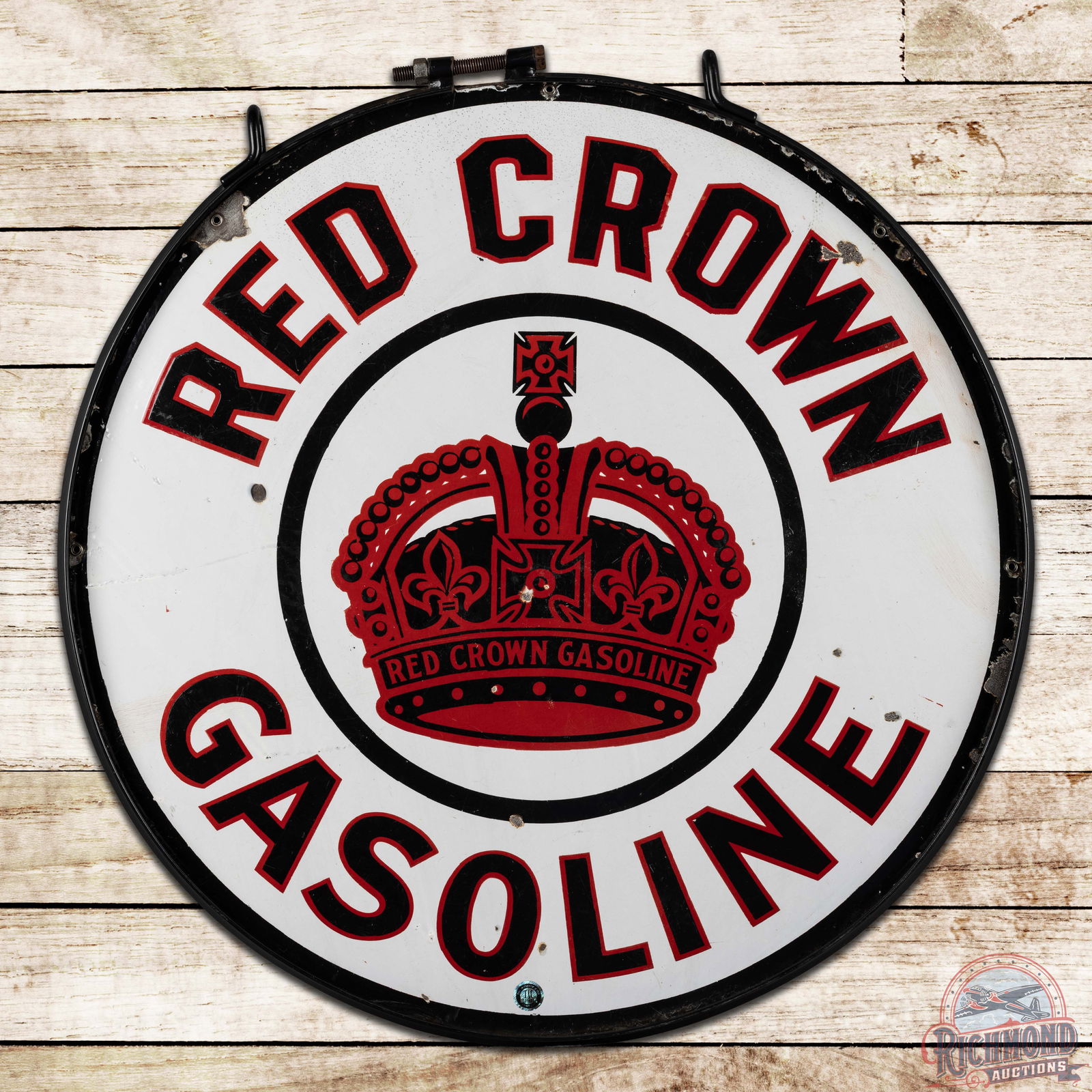 Red Crown Gasoline 30" Double Sided Porcelain Logo Sign W/ Ring ...