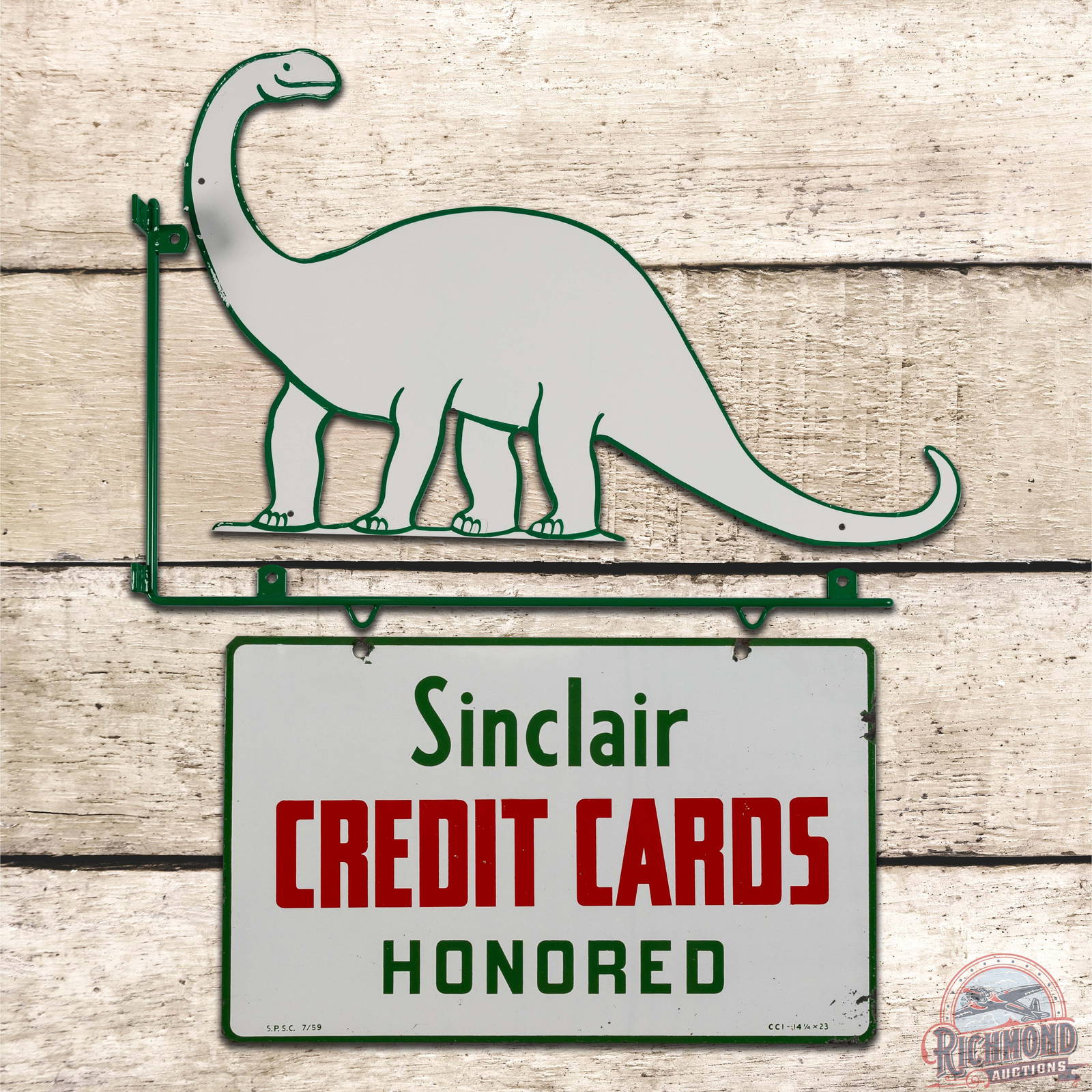 1959 Sinclair Credit Cards Honored Double Sided Porcelain Sign W ...