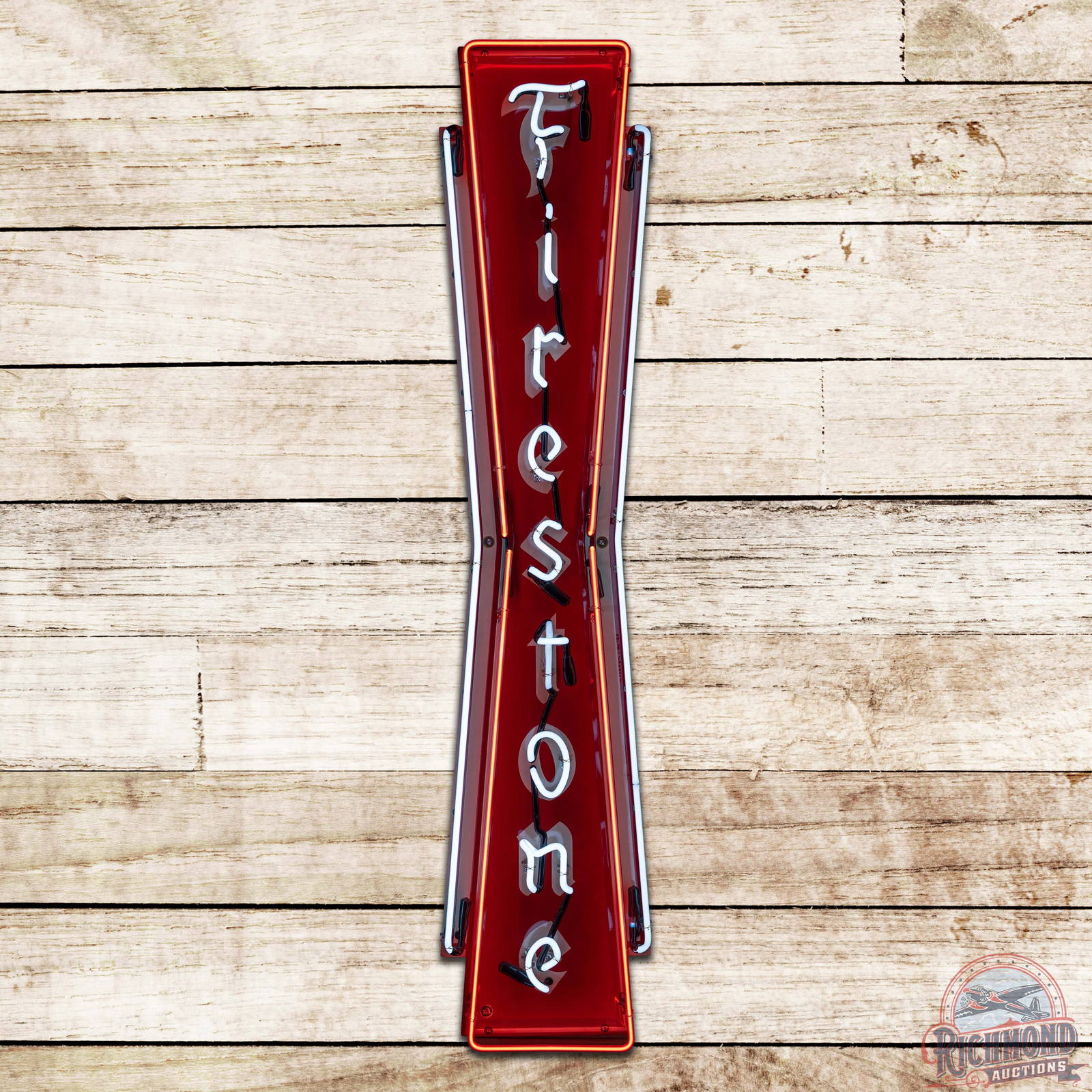 Stunning Firestone 6' Die Cut Single Sided Tin Neon Sign Auction