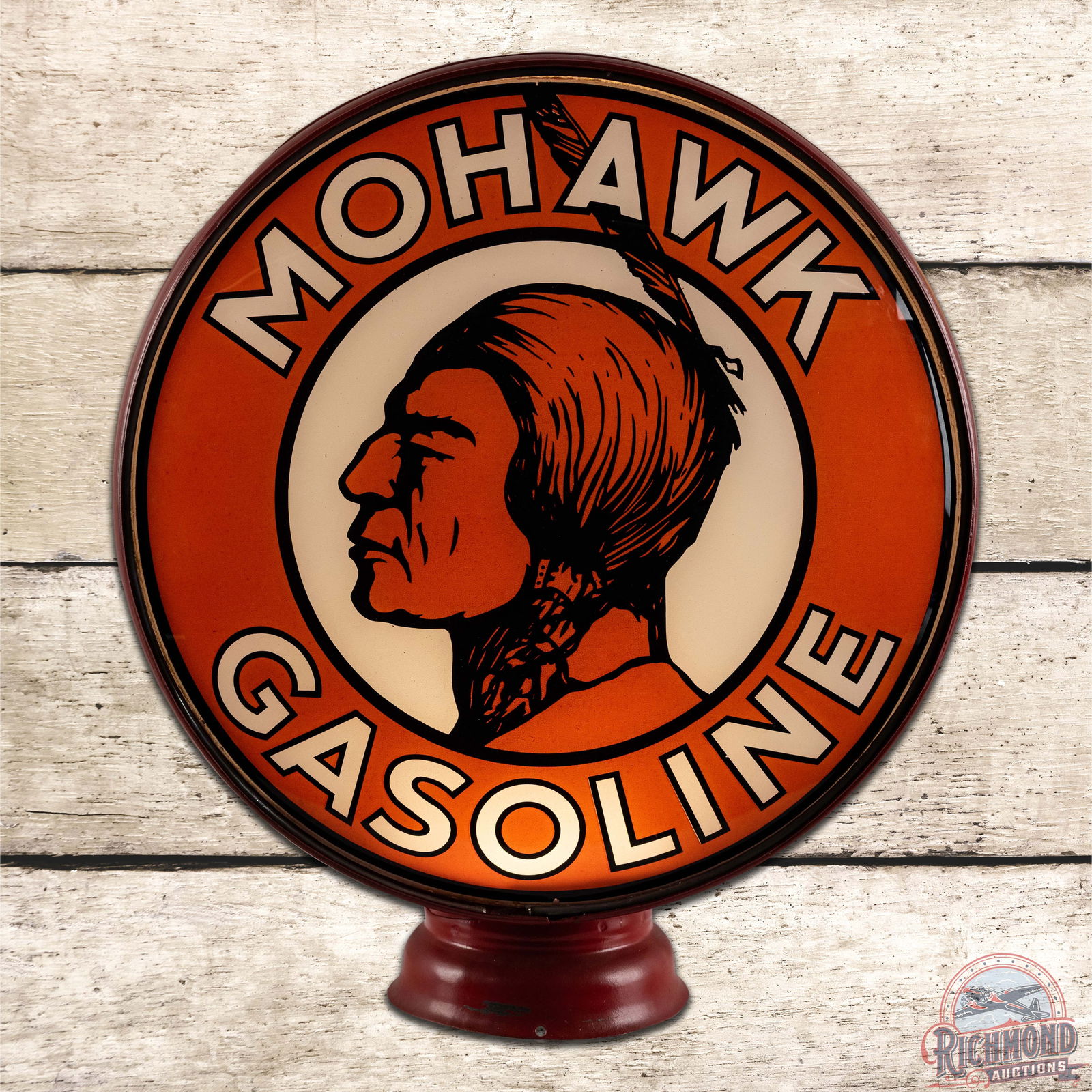 Mohawk Gasoline "orange" 15" Single Lens Gas Pump Lp Metal Body Globe W ...