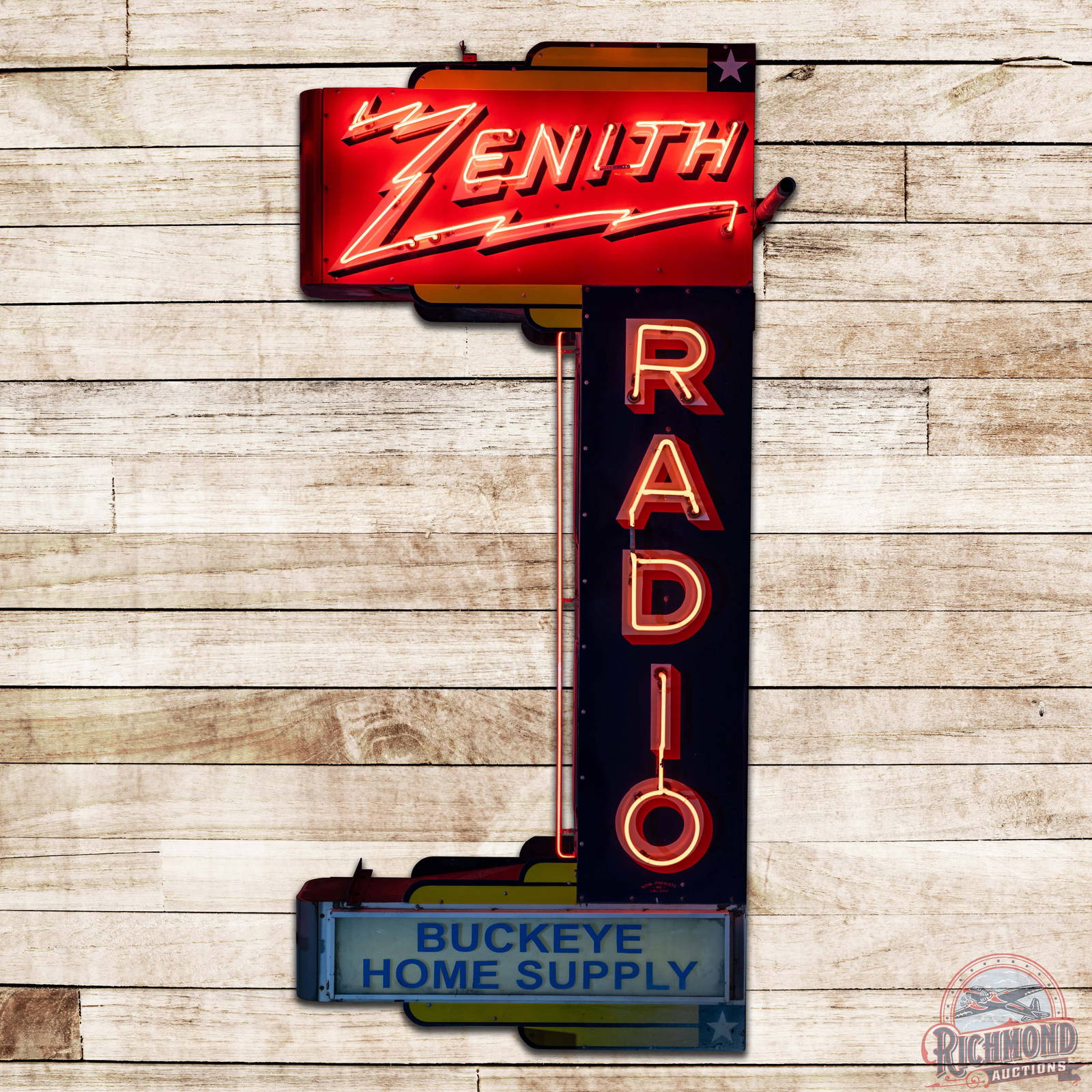 Amazing Zenith Radios 9' Factory Double Sided Porcelain Neon Sign Auction