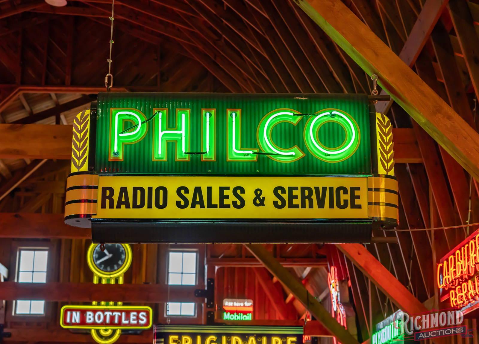 Superb Philco Radio Sales & Service Double Sided Porcelain Factory Neon ...