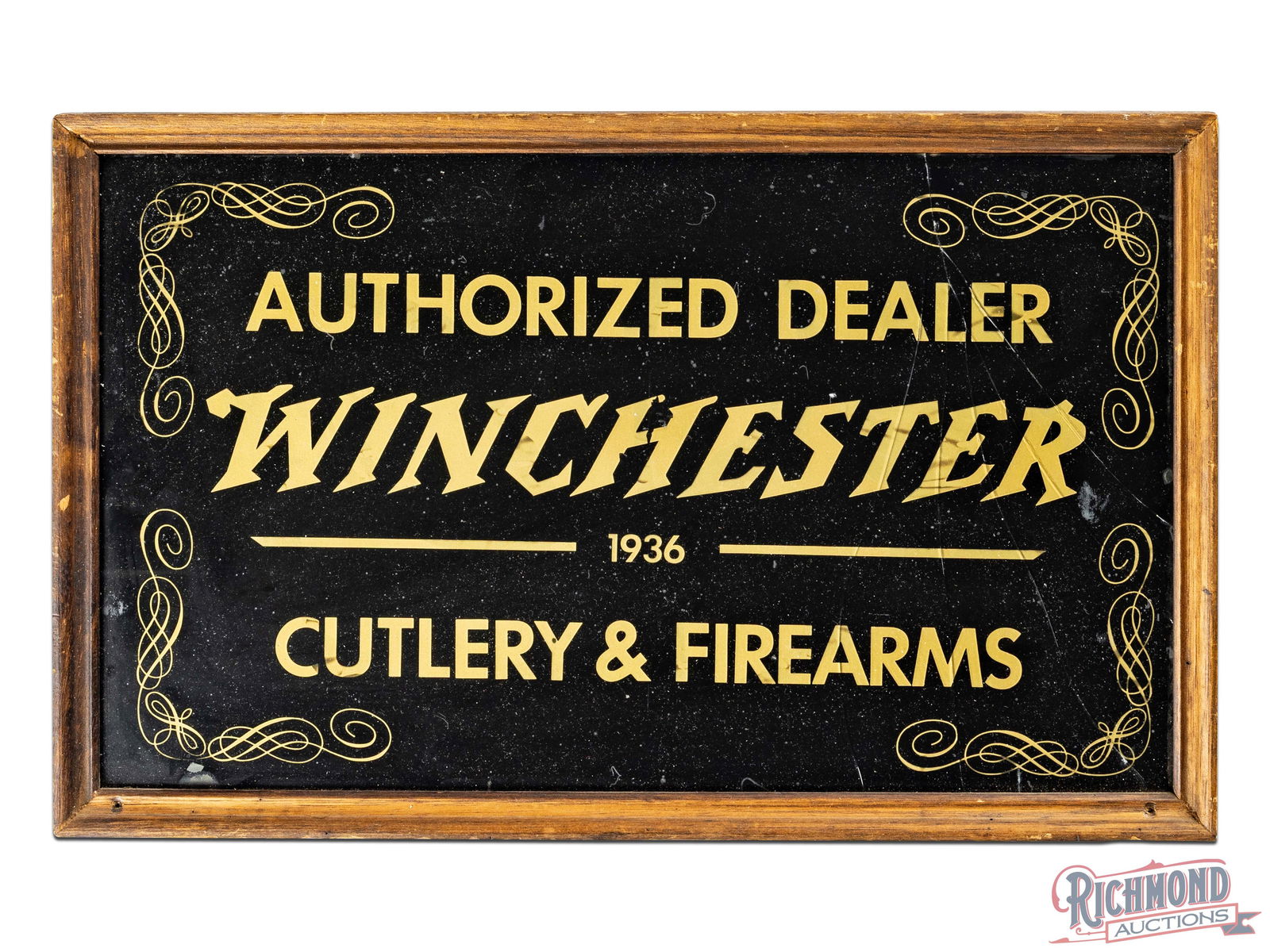 Winchester Authorized Dealer Cutlery & Firearms Glass Advertising Sign ...
