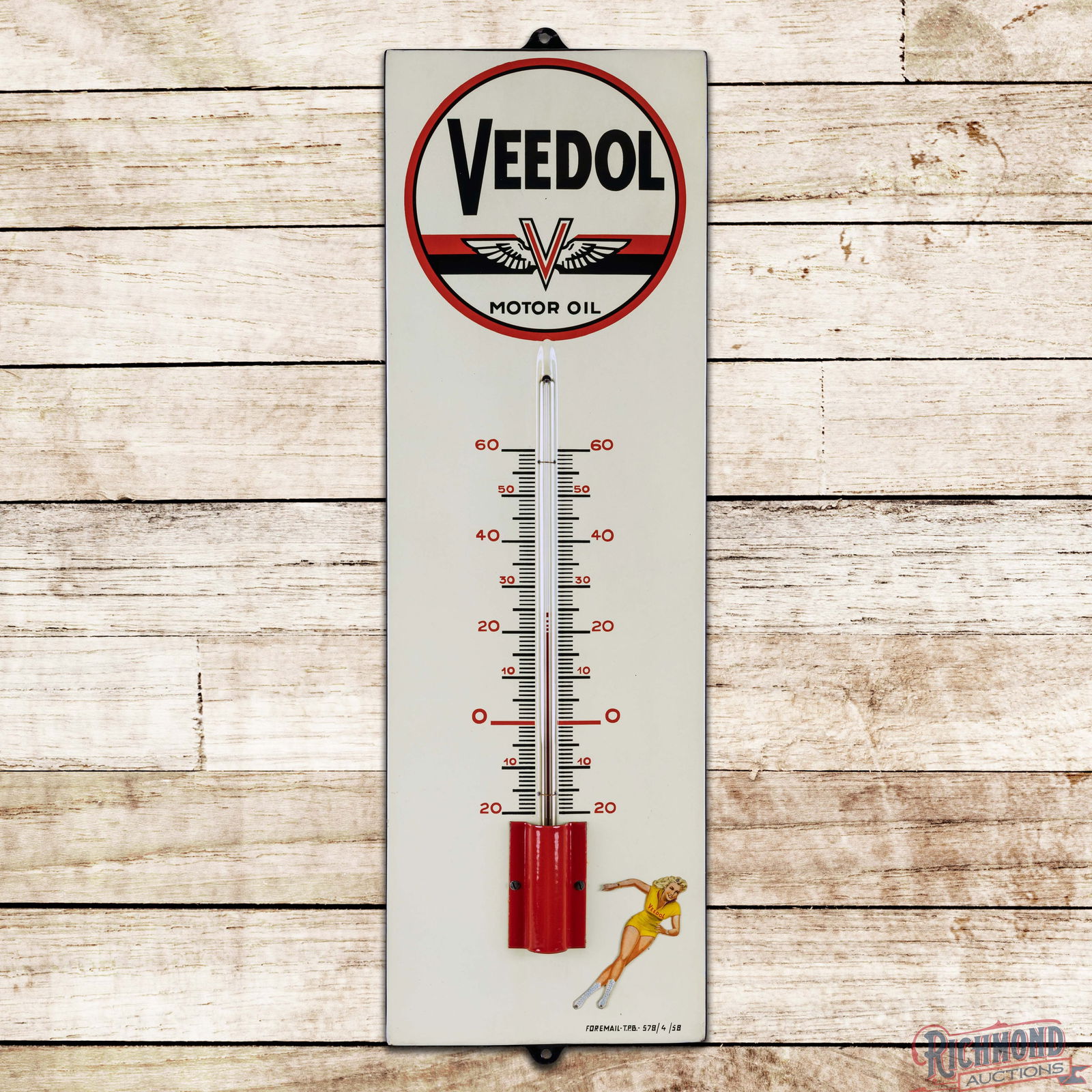 Fantastic Veedol Motor Oil Single Sided Porcelain Thermometer W/ Logo ...