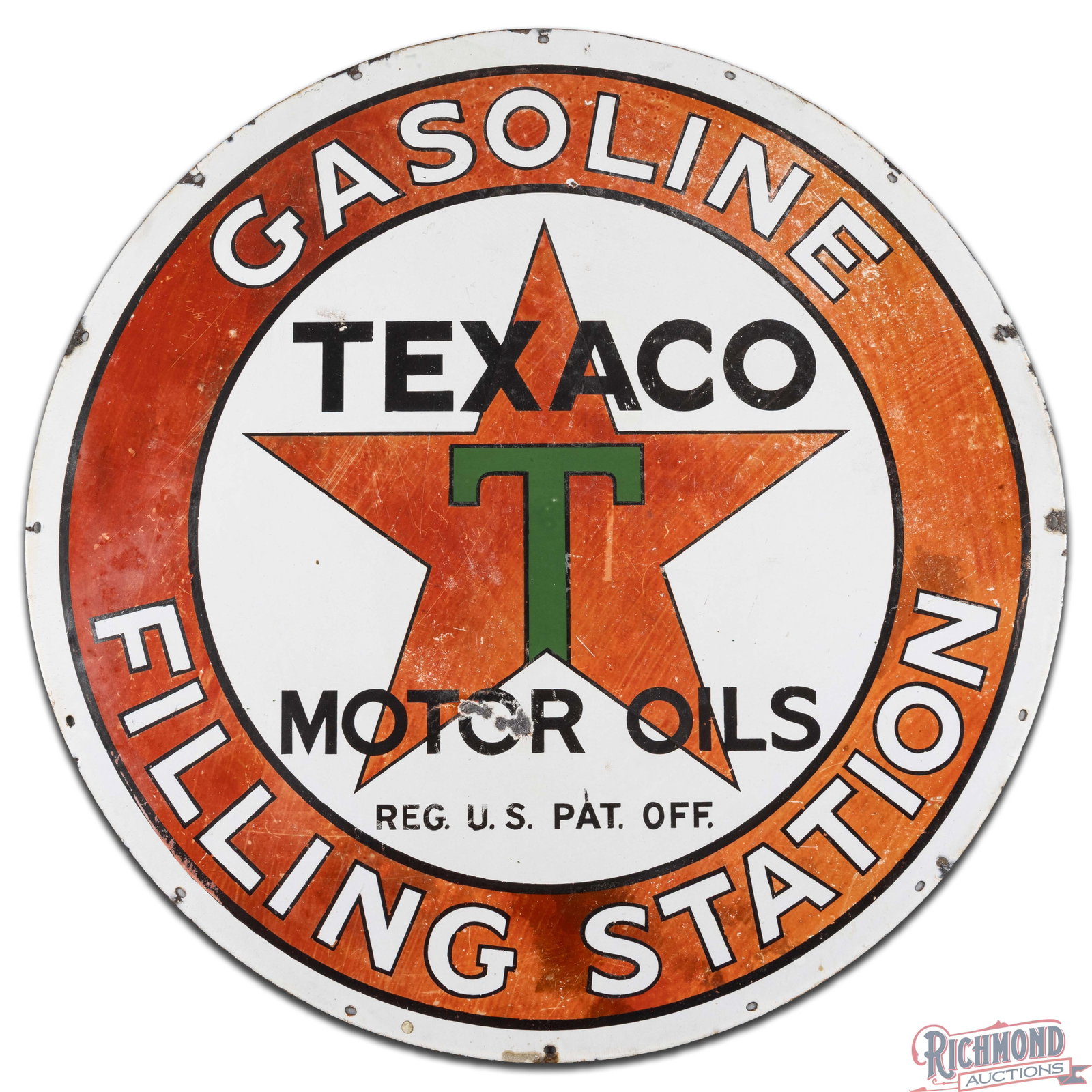 Texaco Gasoline Motor Oils Filling Station 42" Single Sided Porcelain ...
