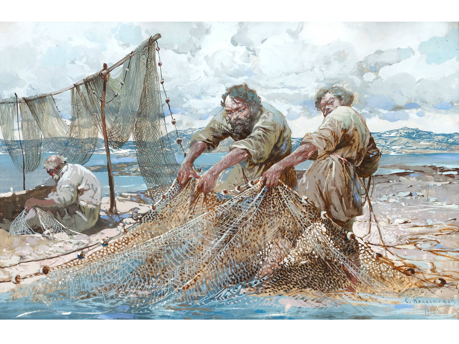 Stepan Fedorovitch Kolesnikoff, Ukraine 1879 - 1955, The Fishermen Auction