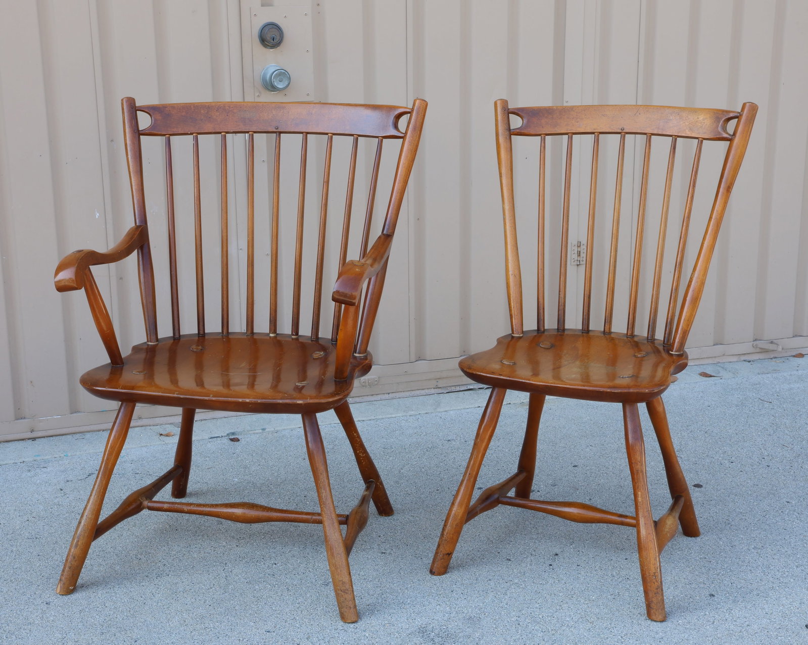 Set Of 2 Sprague Carleton Hard Rock Maple Wood Windsor In Different Size