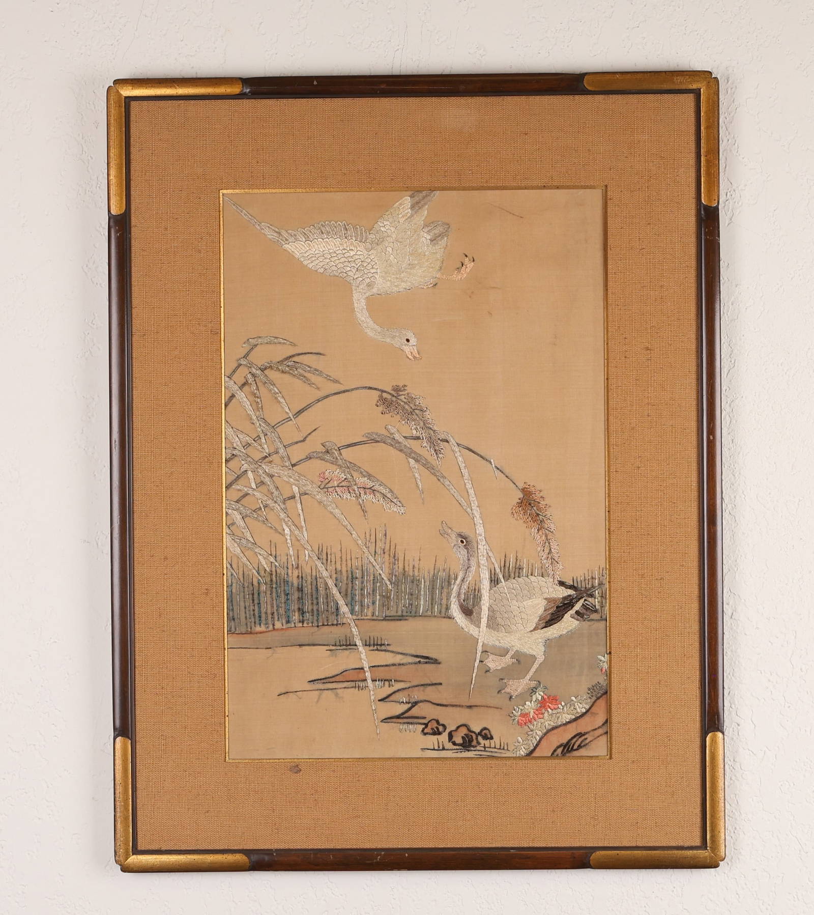 Chinese Silk Duck With Reed Panel Auction