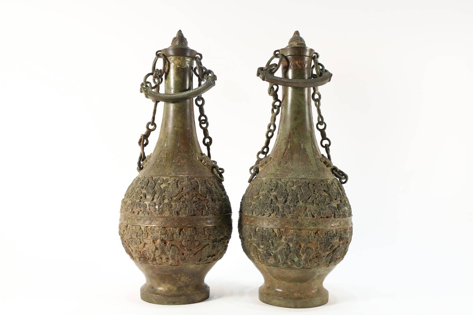 Pair Of Chinese Bronze Carved Beast Face Pattern Vase - May 21, 2024 ...