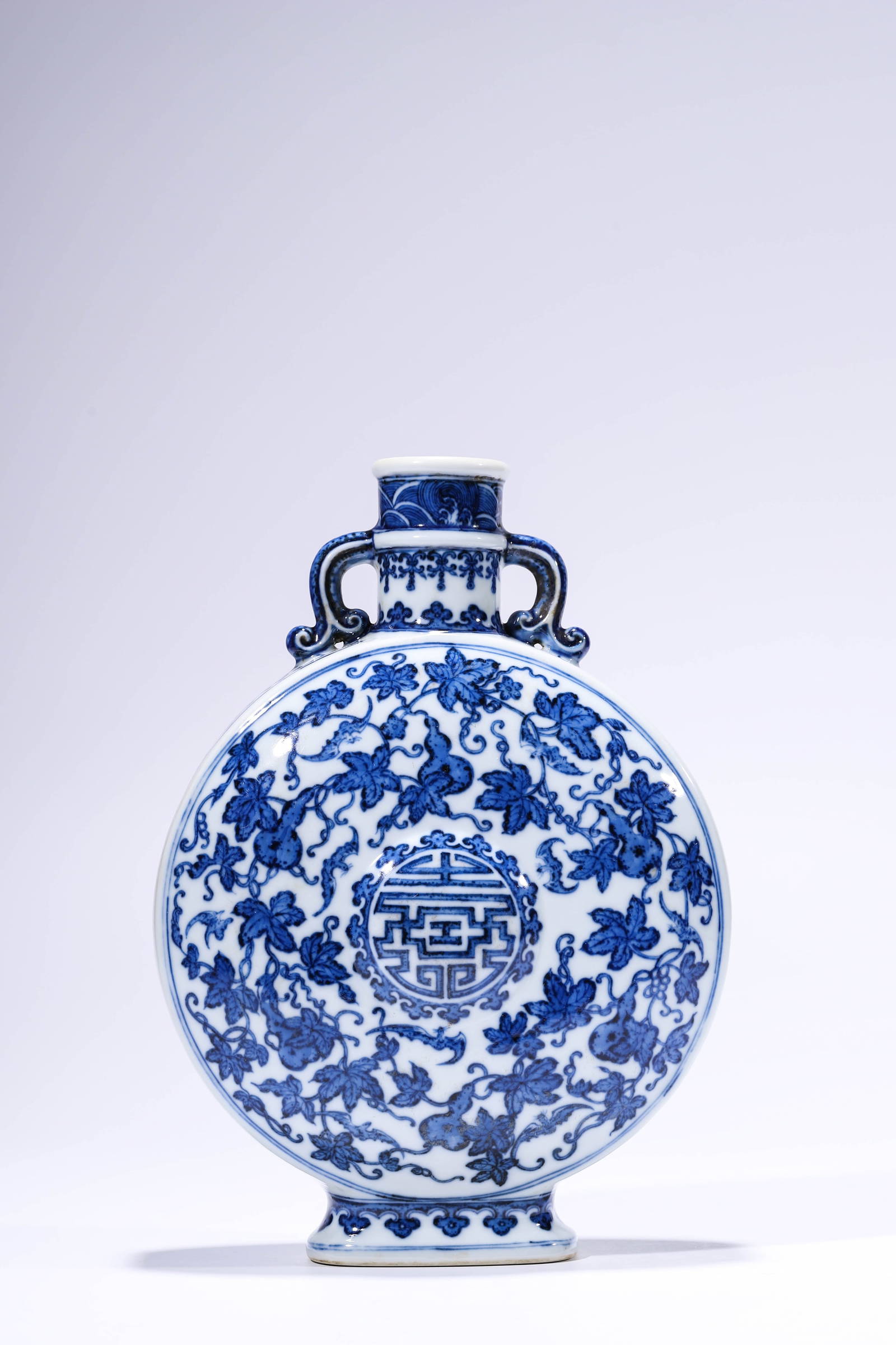 Blue And White Flower Branch And Fu Pattern Double Ears Porcelain Moon ...