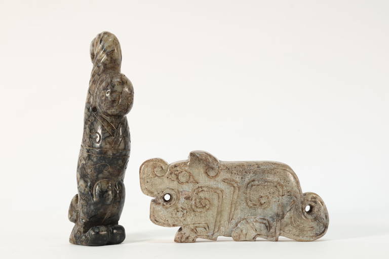 Pair Of Jade Carved Beast Face Pattern Beast Ornament