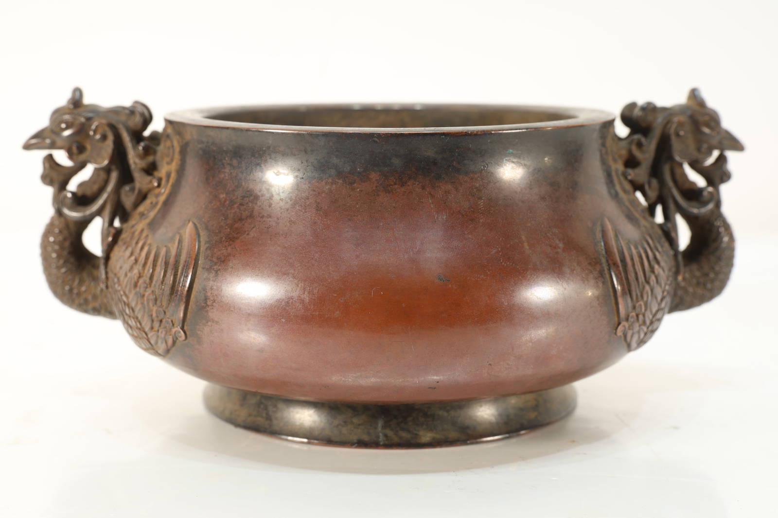 Bronze Carved Double Phoenix Ears Incense Burner Auction
