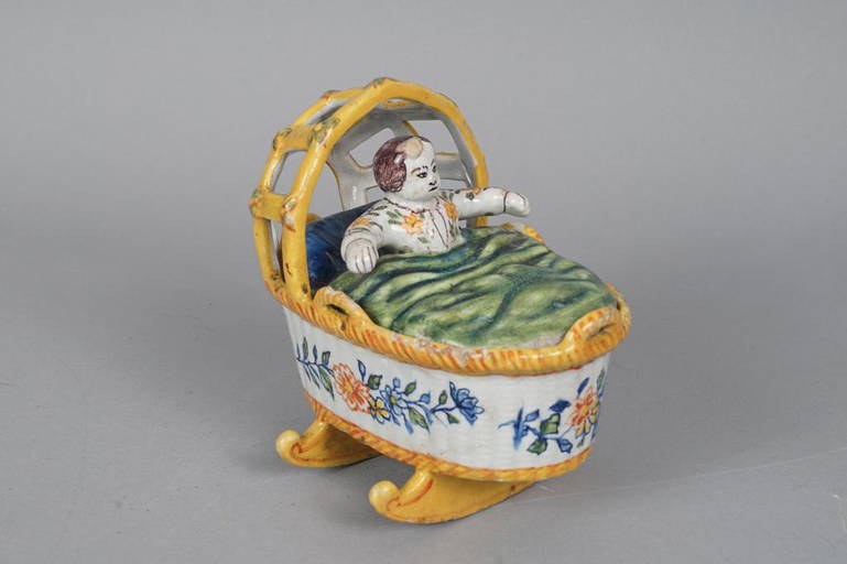 Polychrome Earthenware Model Of A Baby In A Cradle, 18th/19th Century ...