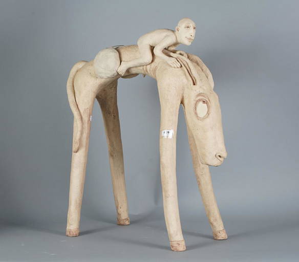 Lut Brackx (1965), Ceramic Sculpture, Man On Horseback, Monogrammed ...
