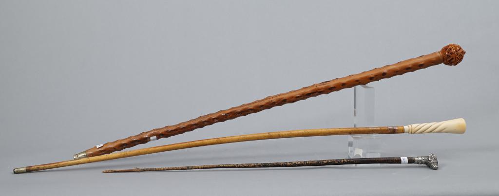 Bamboo Riding Crop With Ivory Knob, Damaged, L. 85 Cm + Leather Riding ...