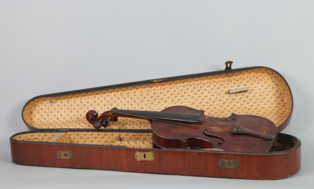 Vintage Violin, Damaged, In Wooden Case, One Lock Missing Auction