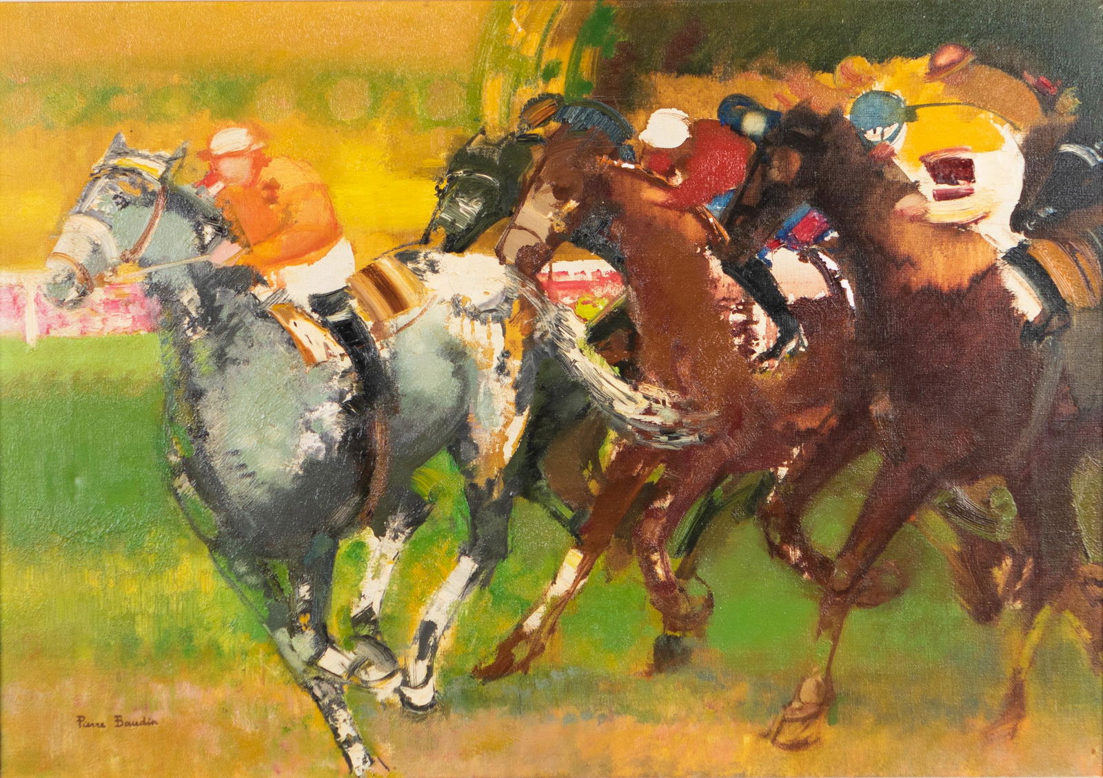 Pierre Baudin (b. 1925) Derby Race Signed French Oil Painting