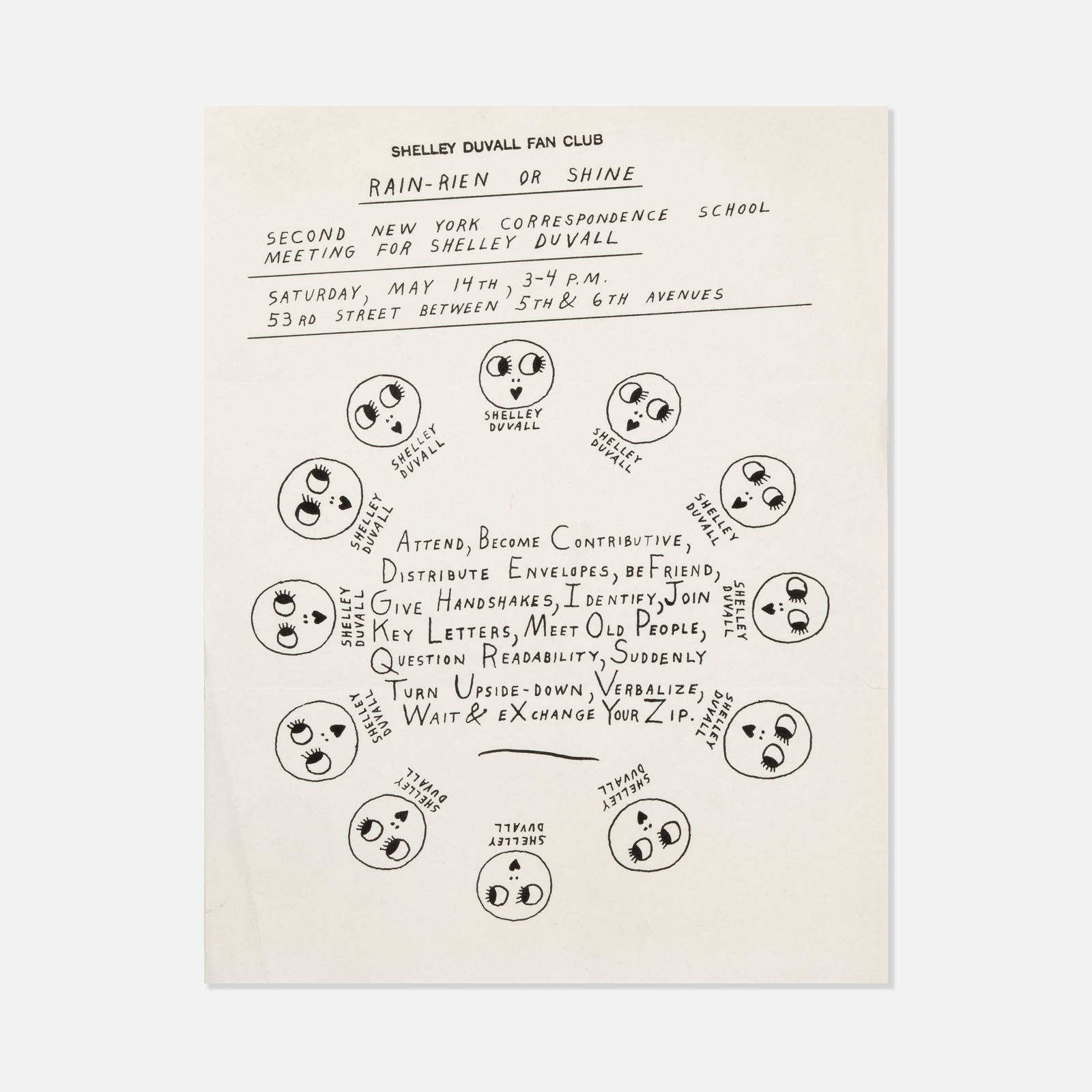 Ray Johnson, New York Correspondence School. Shelley Duvall Fan Club ...