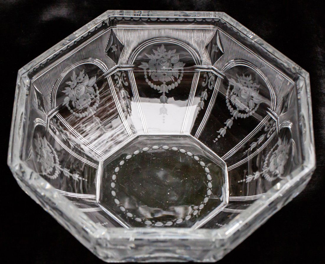 Elegant Sinclaire Adam II Octagonal Cut and Engraved Glass Bowl (#0032 ...