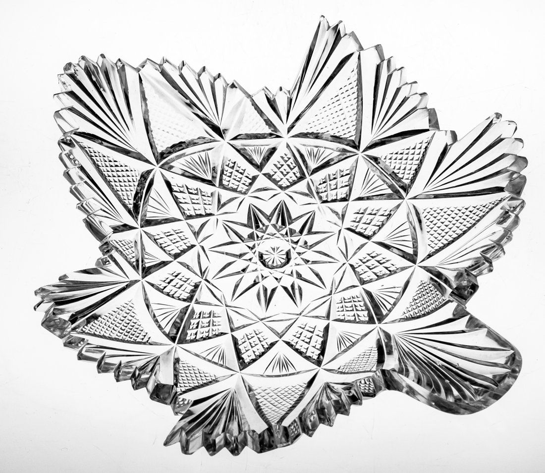 Awesome Dorflinger Colonial American Brilliant Cut Glass Leaf Dish Auction