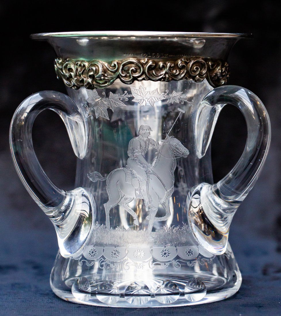 Incredible Polo Trophy American Brilliant Cut Glass Acid Cut Back Auction