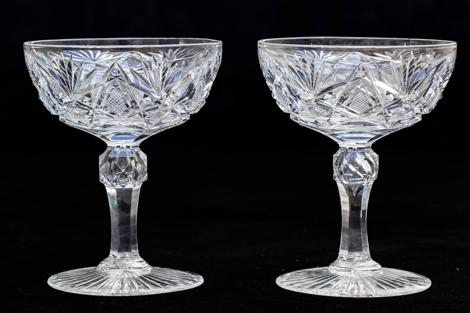 2 Libbey Florence American Brilliant Period Cut Glass Crystal Champagne ...