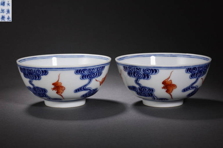 China Qing Dynasty Blue And White Porcelain Fu Pattern Large Bowl