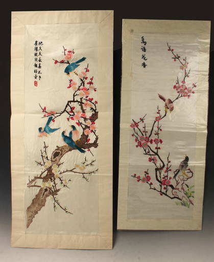 Five Chinese Embroideries Silk Painting