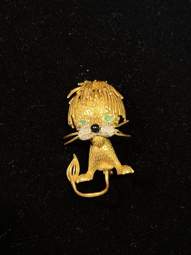 Vca Style 18kyg Lion W 12 Diamonds/emeralds/sapphire Brooch/pin W $20k ...