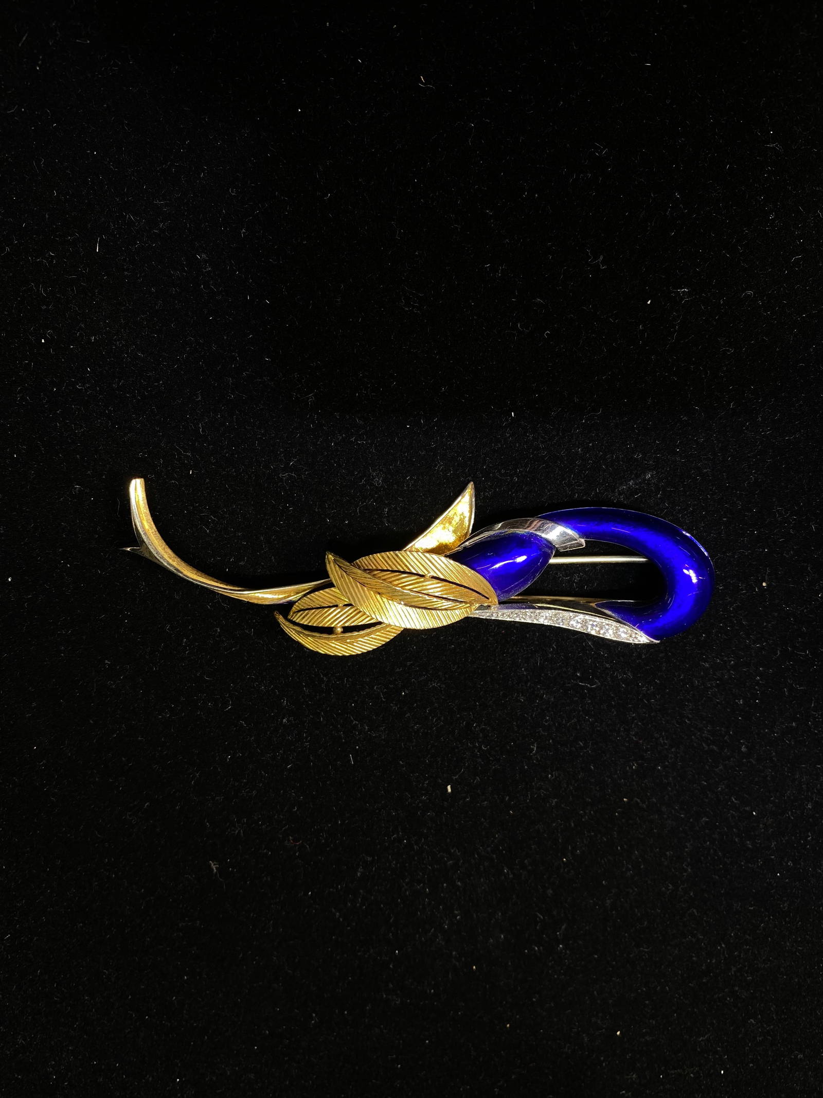 Vca Style Blue Enamel&diamonds Brooch/pin 1930s In 14k Solid Yg With ...