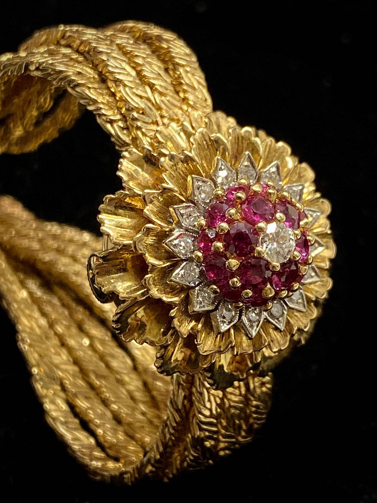 Perle Vintage Circa 1940s Yellow Gold Ruby & Diamond Floral Bracelet ...