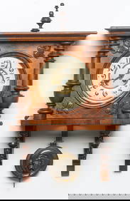 Antique German Wood Case Ra Pendulum Clock